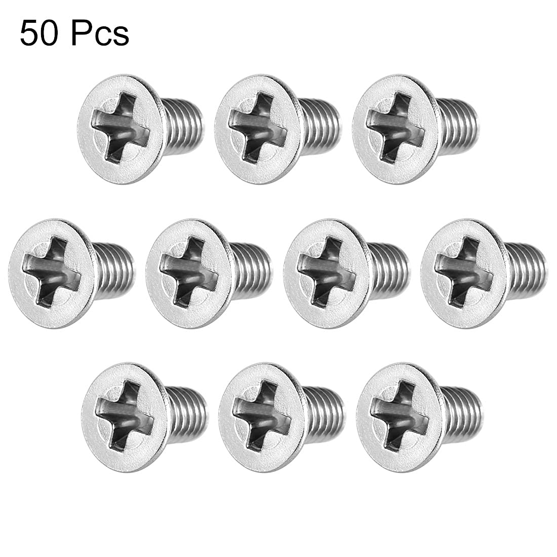 uxcell M3x6mm Flat Head Machine Screws, Phillips Cross Screw, 304 Stainless Steel, Fasteners Bolts 100Pcs