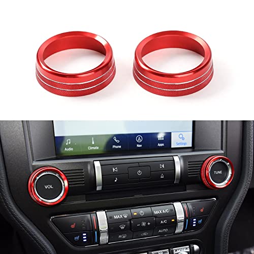 Car Audio Circle Sticker Decal Carbon Fiber Interior Trim Cover for Ford Mustang 2015 2016 2017 2018 2019 2020 2021 2022 2023 Accessories (RED)