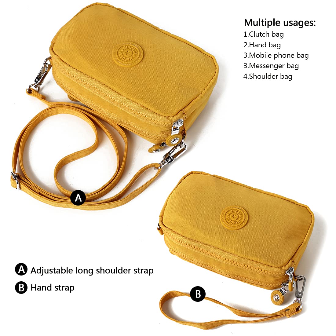 Mindesa Small Crossbody Bags, Light Wristlet Clutch Wallet,Nylon Shoulder Phone Purse,Passport Wallets,Waterproof Zip Handbags(Black)
