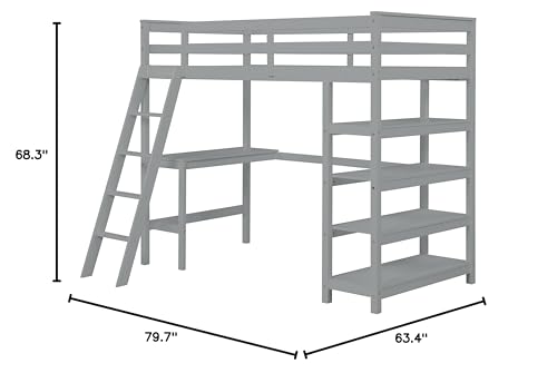 LostCat Twin Size Loft Bed with Desk and Shelf, Heavy Duty Metal Bed Frame w/Full Length Guardrails and Ladder, No Box Spring Needed, Space Saving Design for Kids, Teens, Adults, Black