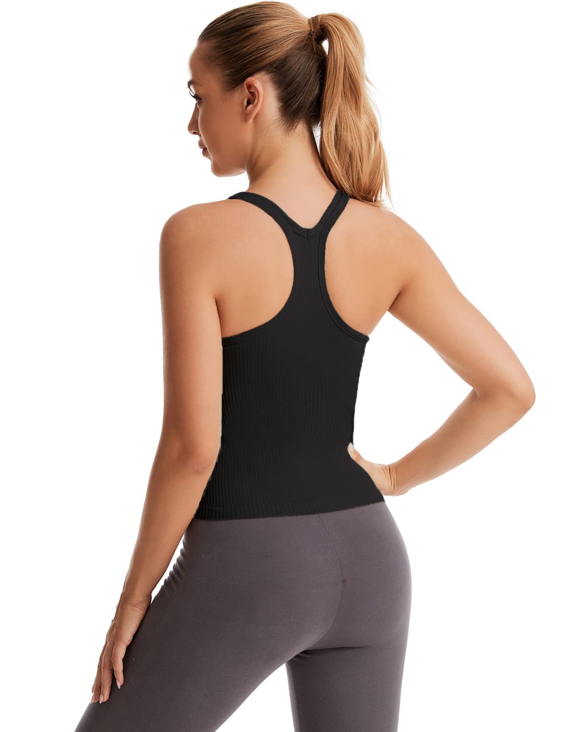 Avacoo Black Tank Tops with Built in Shelf Bra Athletic Tops for Women Black Tops Size 8