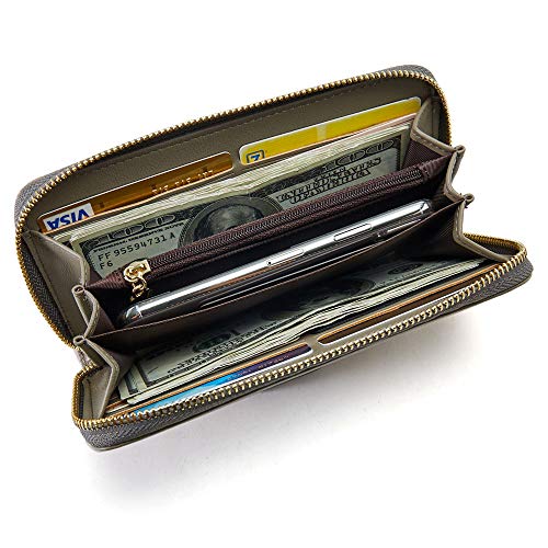 CYANB Women Wallets Tassel Bifold Ladies Cluth Wristlet Wrist strap Long Purse Snake Print Sequins Dark Brown
