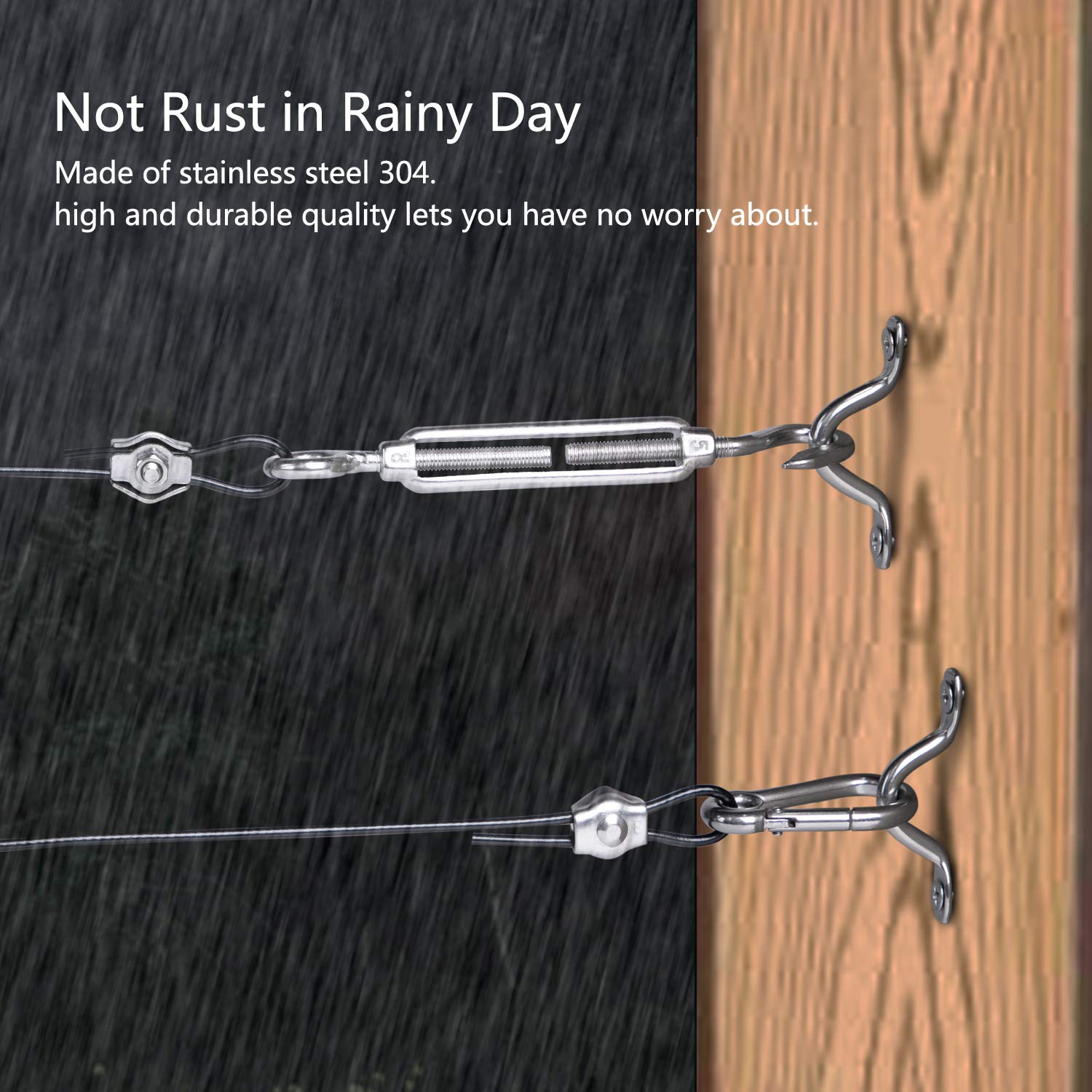 Brightown String Lights Hanging Kit for Outdoor, Includes 100Ft Stainless Steel(304) Suspension Rope Cable in Black Vinyl-Coated, Turnbuckle, Thimble, Hooks. Heavy Duty and Easy to Install