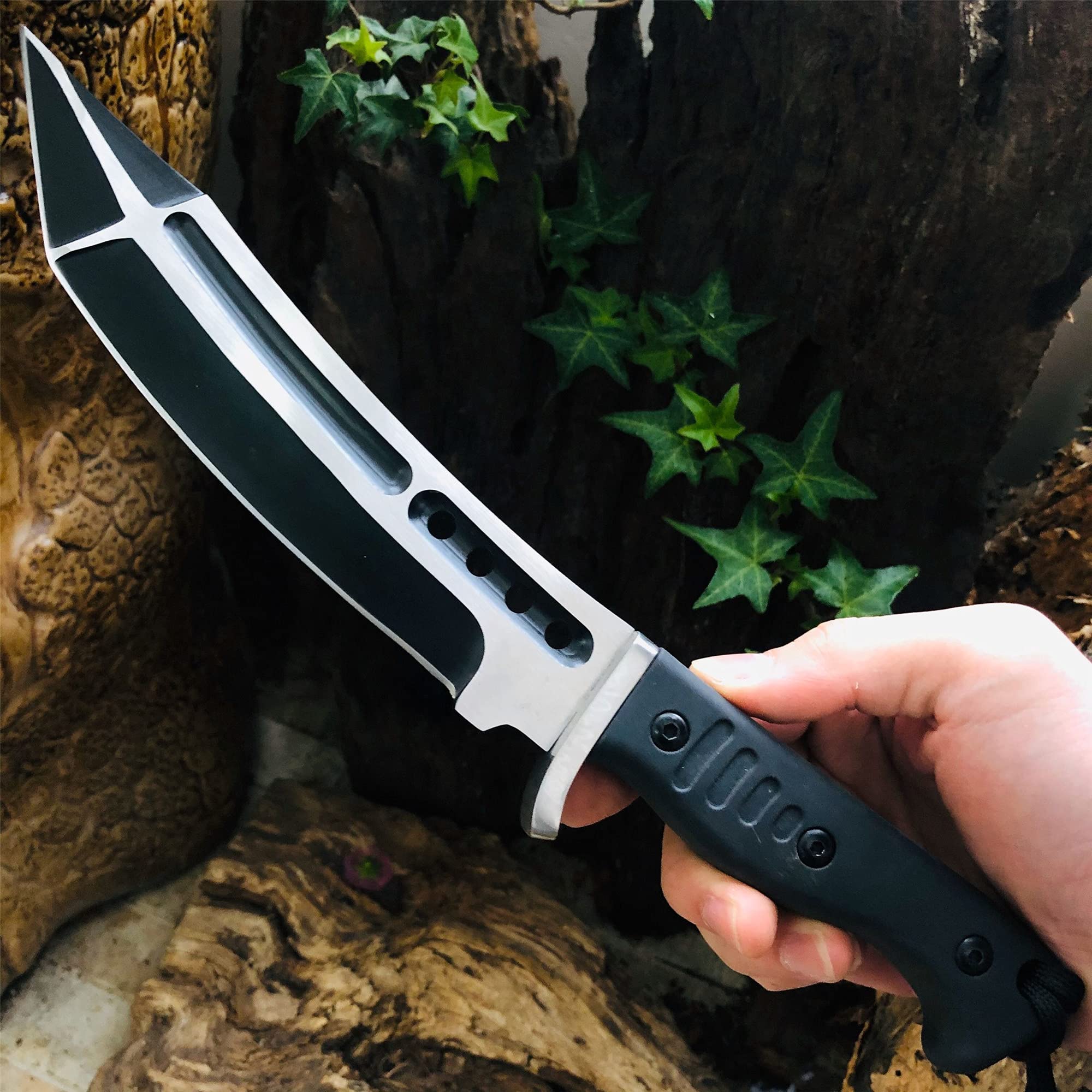 AULAKNIV 12 Inch Heavy Outdoor Tactical Survival Hunting Knife - Katana Samurai Tanto, Camping Fixed Blade Knives with Sheath