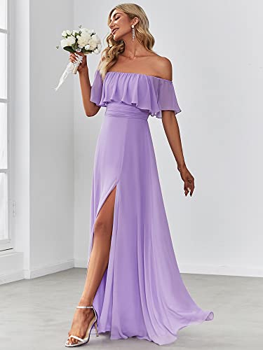 Ever-Pretty Womens Off-Shoulder Long A-line Side Slit Formal Prom Dresses with Sleeves Lavender US12