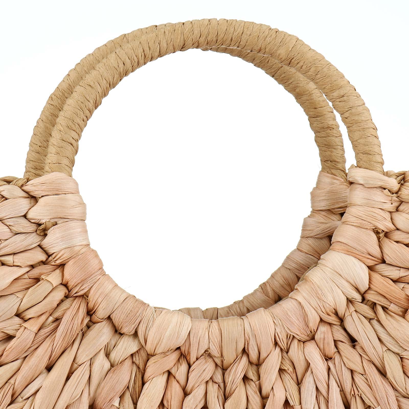 EROUGE Natural Chic Straw Bag Hand Woven Round Handle Handbags Retro Summer Beach Bag Beach Bag(Brown)