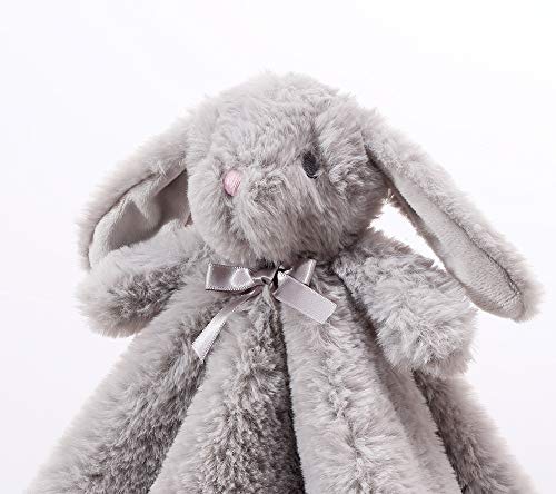 CREVENT Cozy Plush Baby Security Blanket Loveys for Baby Boys and Girls, Faux Fur Front + Mink Backing with Animal Face (Grey Bunny)