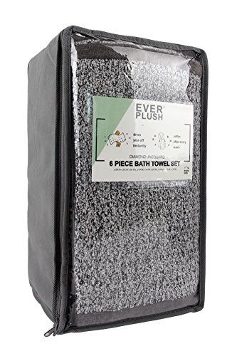 Everplush Diamond Jacquard 6 Pieces Bath Towel Set, Grey