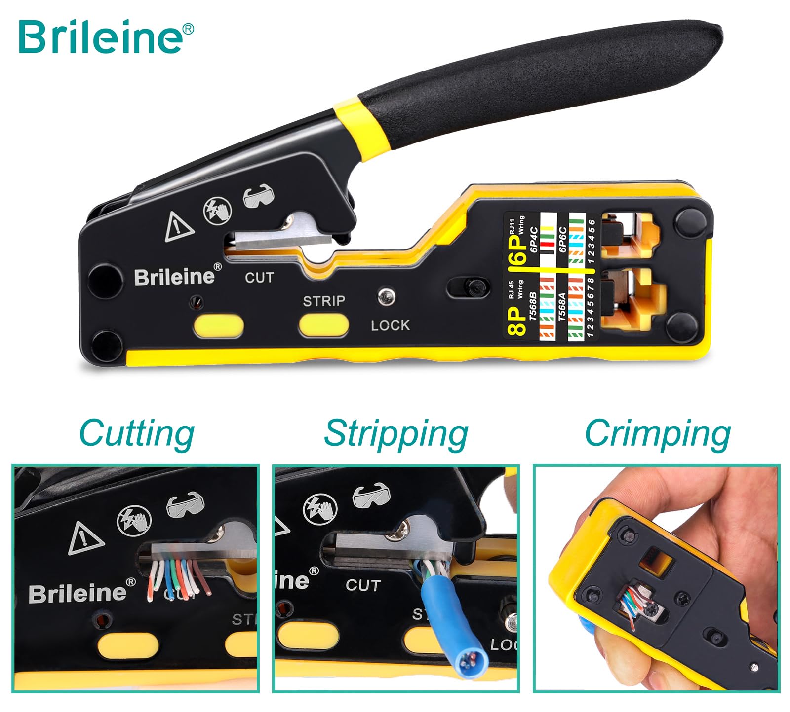 Brileine Pass Through RJ45 Crimp Tool Kit Cat5e Cat6 Crimping Tool, RJ45 Crimper Kit