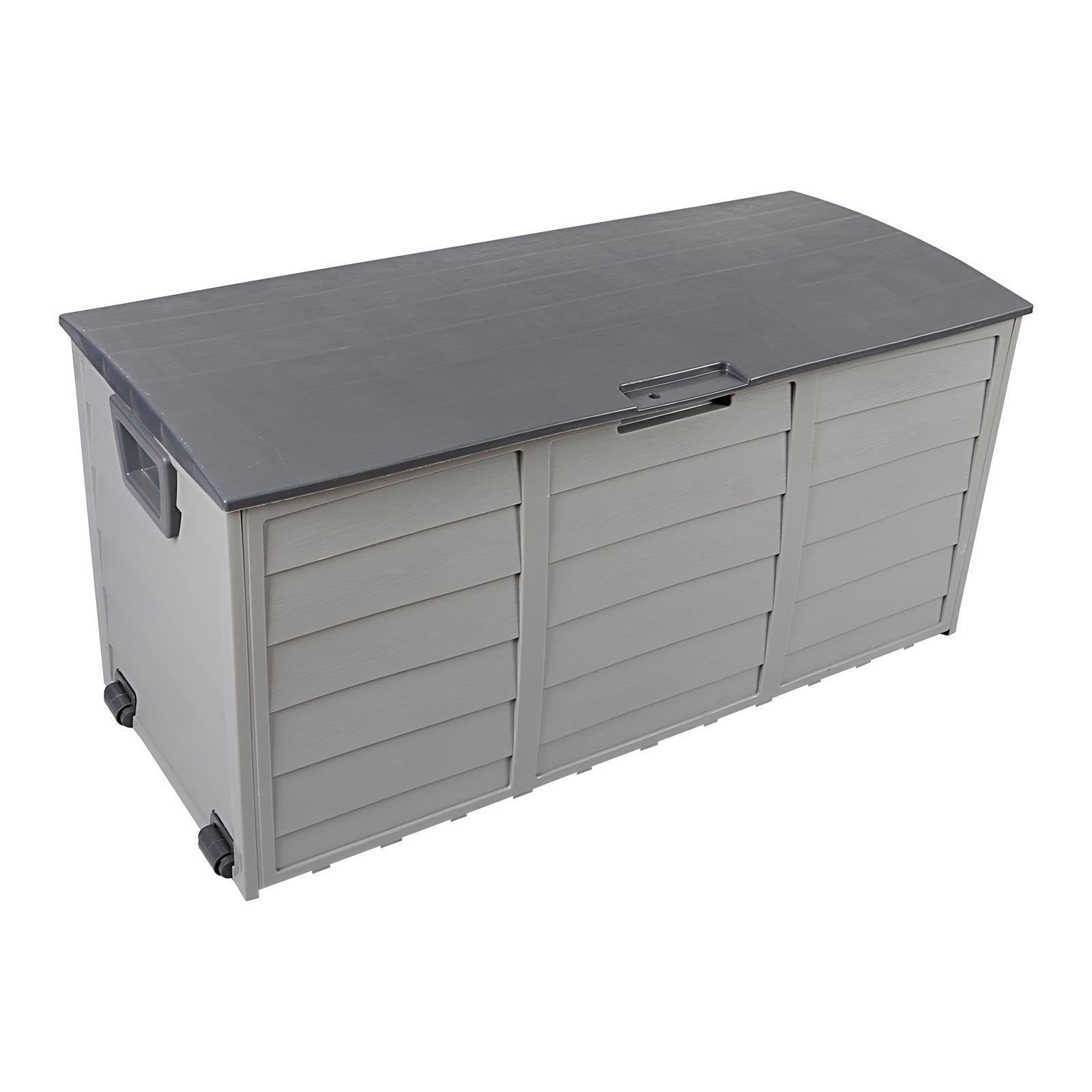 TBMAQ All Weather Pool Deck Box Storage Shed Backyard Patio Outdoor w/Wheel