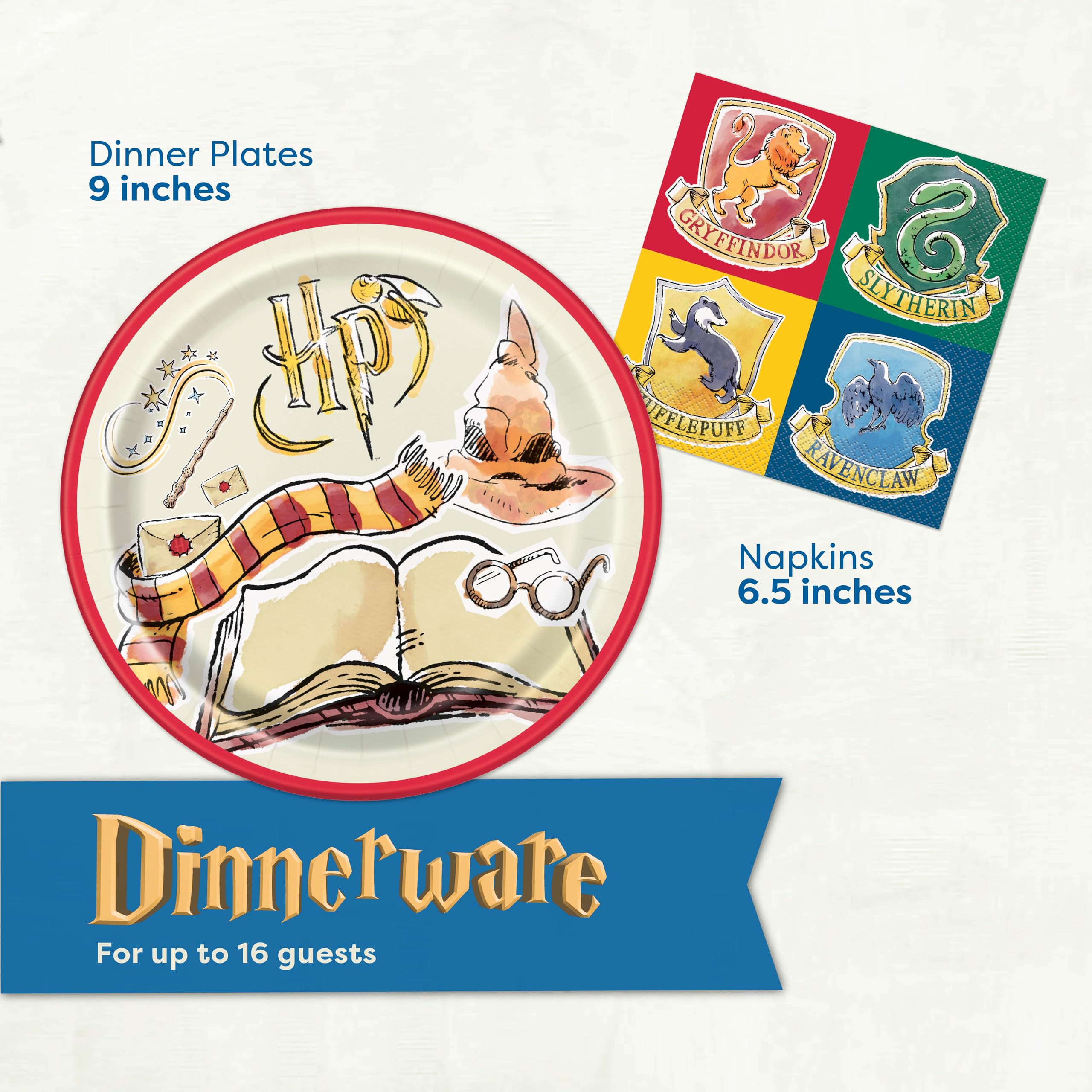 Harry Potter Birthday Decorations Kit | Harry Potter Birthday Party Supplies | With Harry Potter Table Cover, Banner, Dinner Plates, Napkins, Candles, Button | Serves 16