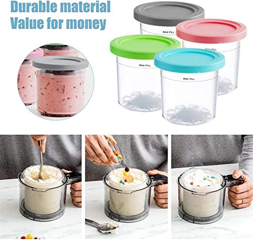 Containers Replacement for Ninja Creami Pints and Lids - 4 Pack, Extra Sets,16oz Cup Compatible with NC301 NC300 NC299AMZ Series Ice Cream Maker, BPA Free Dishwasher Safe Leak Proof