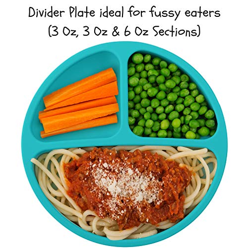 EVLA'S Baby Feeding Set, Baby Led Weaning Supplies, Adjustable Silicone Bibs, Divided Plate, Suction Bowl with Lid, Soft Spoons for Babies or Toddlers, Baby Registry must have!