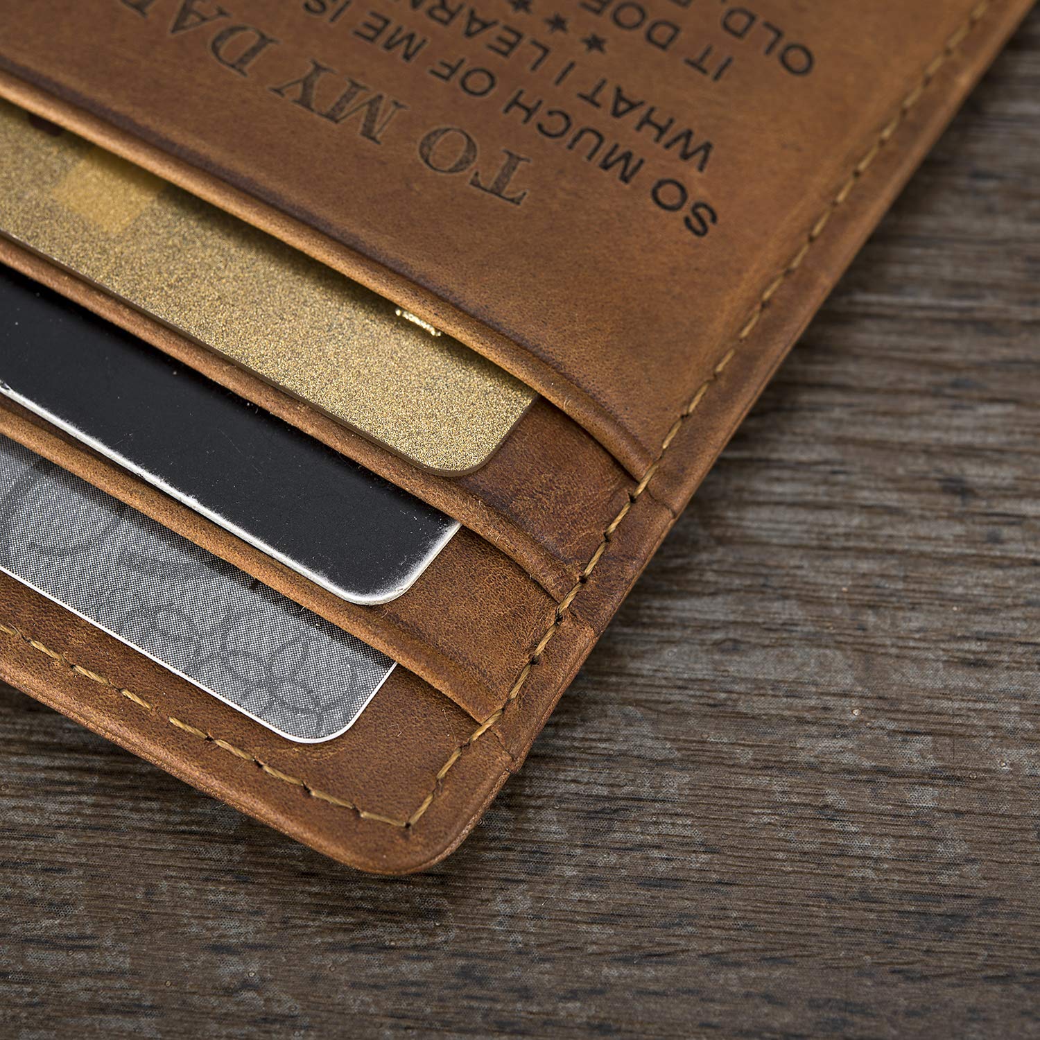 Engraved Minimalist Front Pocket RFID Blocking Wallets for Men&Women Mini Credit Card Holder Purse Thin Genuine Leather Brown Gift for Birthday, Anniversary or New Year - To My Daughter from Mom
