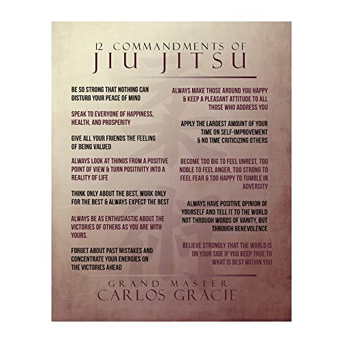 Carlos Graice Quotes Wall Art- 12 Commandments of Jiu-Jitsu, Inspirational Wall Art Decor. This Vintage Asian Wall Art Print Makes Perfect Home Decor, Office Decor and Studio Decor, Unframed - 8x10”