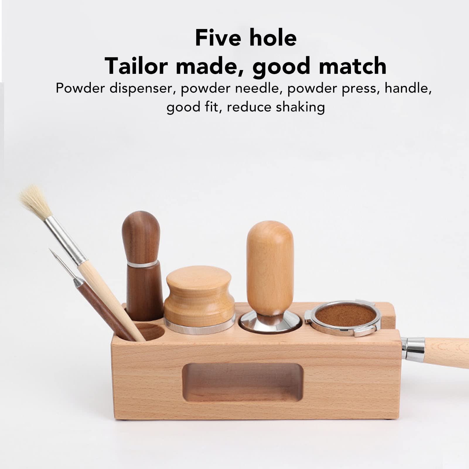 Coffee Tamper Holder, Wooden Non Slip Coffee Tamping Espresso Station for Cafe Home(L)