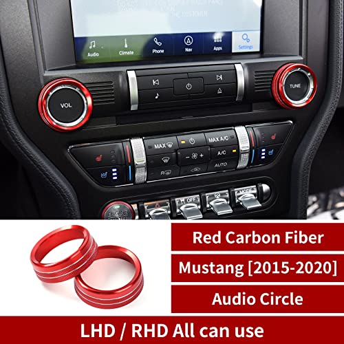 Car Audio Circle Sticker Decal Carbon Fiber Interior Trim Cover for Ford Mustang 2015 2016 2017 2018 2019 2020 2021 2022 2023 Accessories (RED)