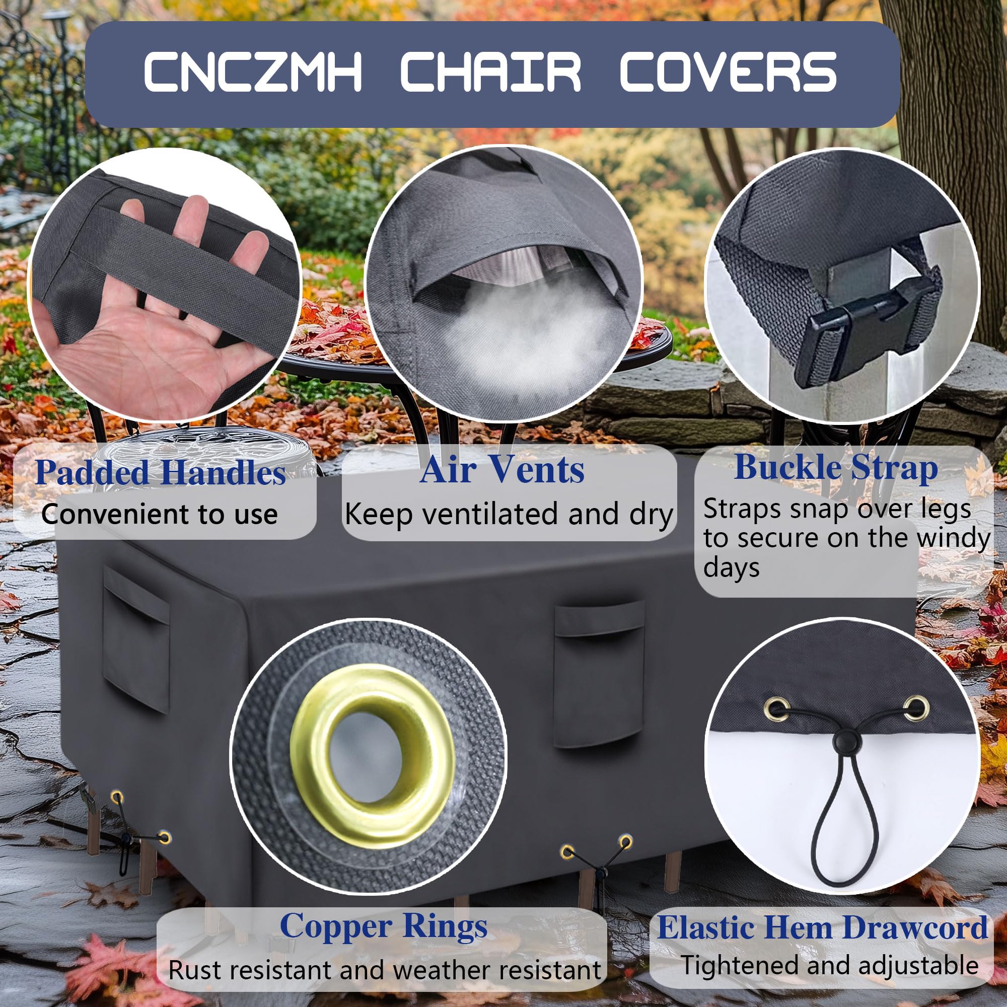 CNCZMH Patio Furniture Covers, Outdoor Patio Chair Covers Waterproof Large, 600D Heavy Duty Table Cover, Outside Dining Table and Chairs Set Covers Rectangular 90X60X24in Grey
