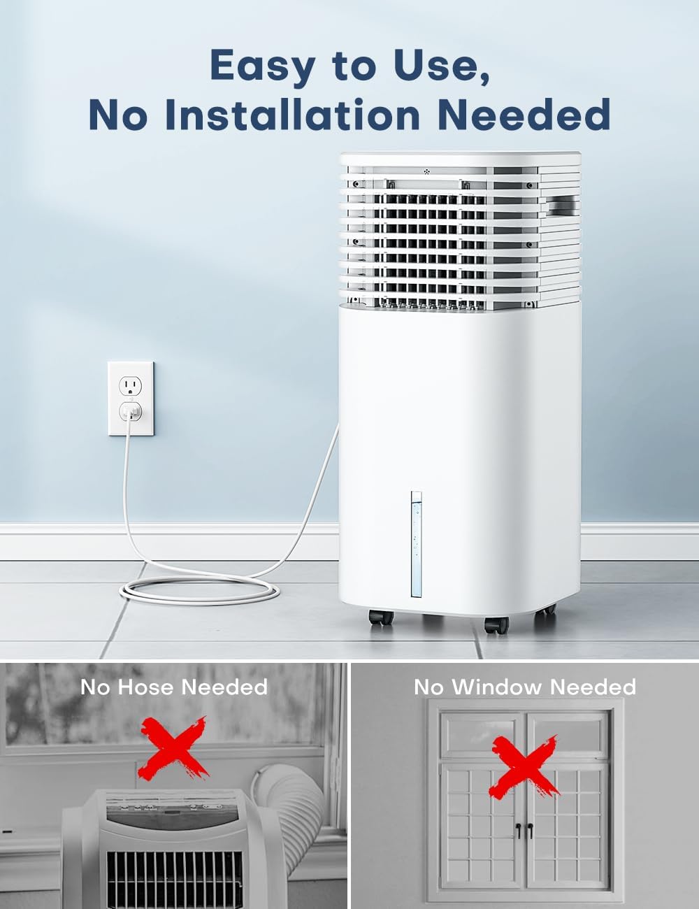 CENSTECH 4-IN-1 Portable Air Conditioners, Evaporative Air Cooler w/4 Modes & 3 Speeds, 15H Timer for Smart Auto-off, 2-Gal Tank for 20H Cooling,17FT Remote,No Hose Needed,120ยฐOscillating Swamp Cooler