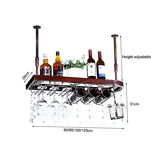 BDDIE Wine Racks,Ceiling Shelf Ceiling Wine Rack Retro Style Iron Wine Glass Rack,Suspended Stemware Holder for Height Adjustable,for Bars/Restaurants/Kitchens Storage Rack/60 * 28Cm