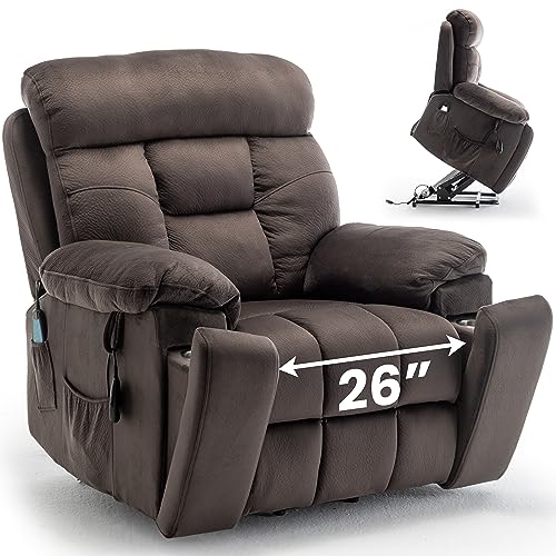 Cobplns 26in Extra Wide Recliner Chair-Living Room Chair,Ultimate Comfortable Goose Down Massage Chair, 400 lbs of Weight-Bearing Power Lift Recliners for Elderly(Dark Brown)