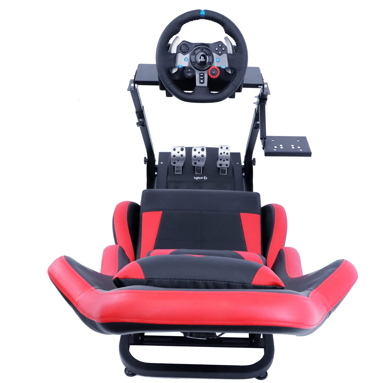 Minneer Racing Steering Simulator Cockpit Red with TV Bracket Mounting Holes Racing Wheel Stand/Fits Logitech G25, G27, G29/ Compatible with Playstation, PC Platforms with Capacity 220LBS