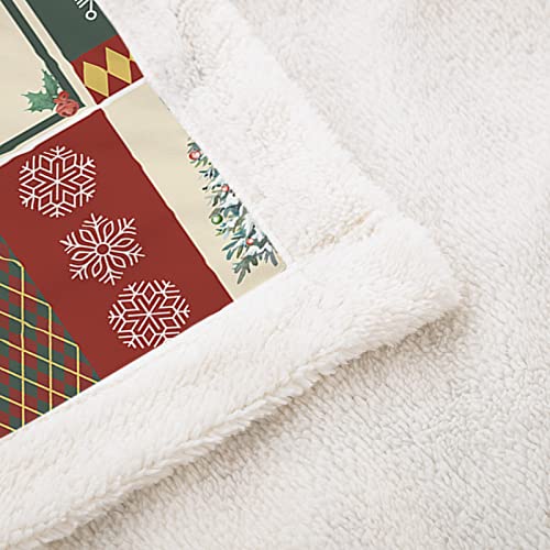Christmas Red Plaid Throw Blanket, Soft Fluffy Sherpa Fleece Throws for Bed Sofa Xmas Tree Snowflake Print Pattern Blankets Christmas Decoration Gift for Kids Adults 50"x 60"