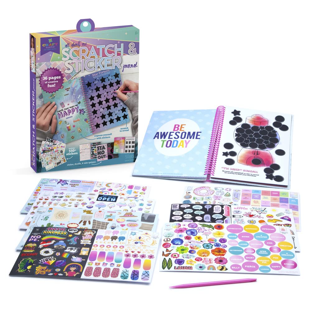 Craft-tastic β Scratch and Sticker Interactive Journal β Activity Book Packed with Fun Quizzes, 550+ Stickers, Creative Doodle Prompts, and More!