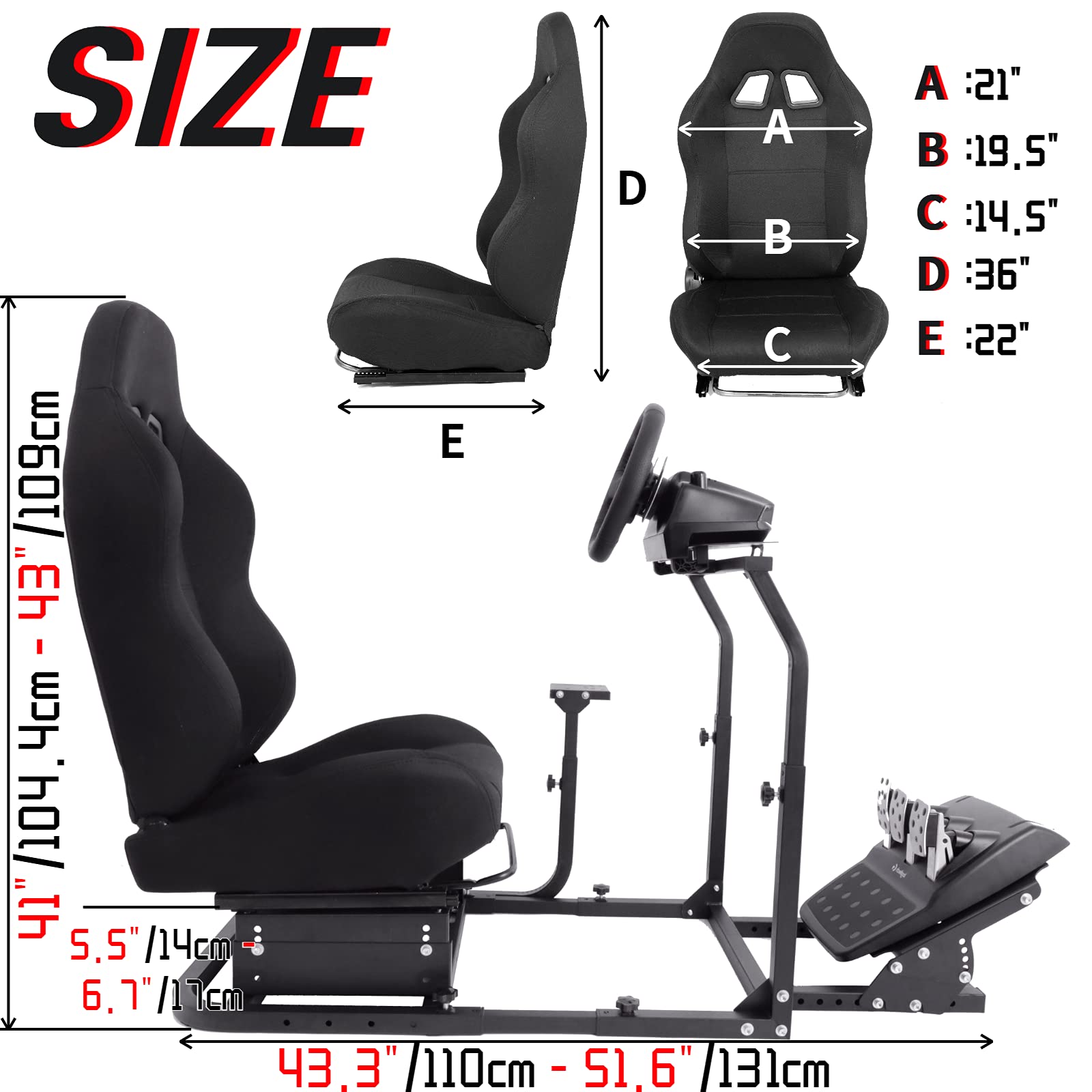 Minneer Super Driving Simulator Cockpit with Real Seat forLogitech G25, G27, G29, G920 Dual-Segment Adjustable PC,Xbox,PS4 Racing Wheel Stand Frame Professional Level Steering Simulator Cockpit