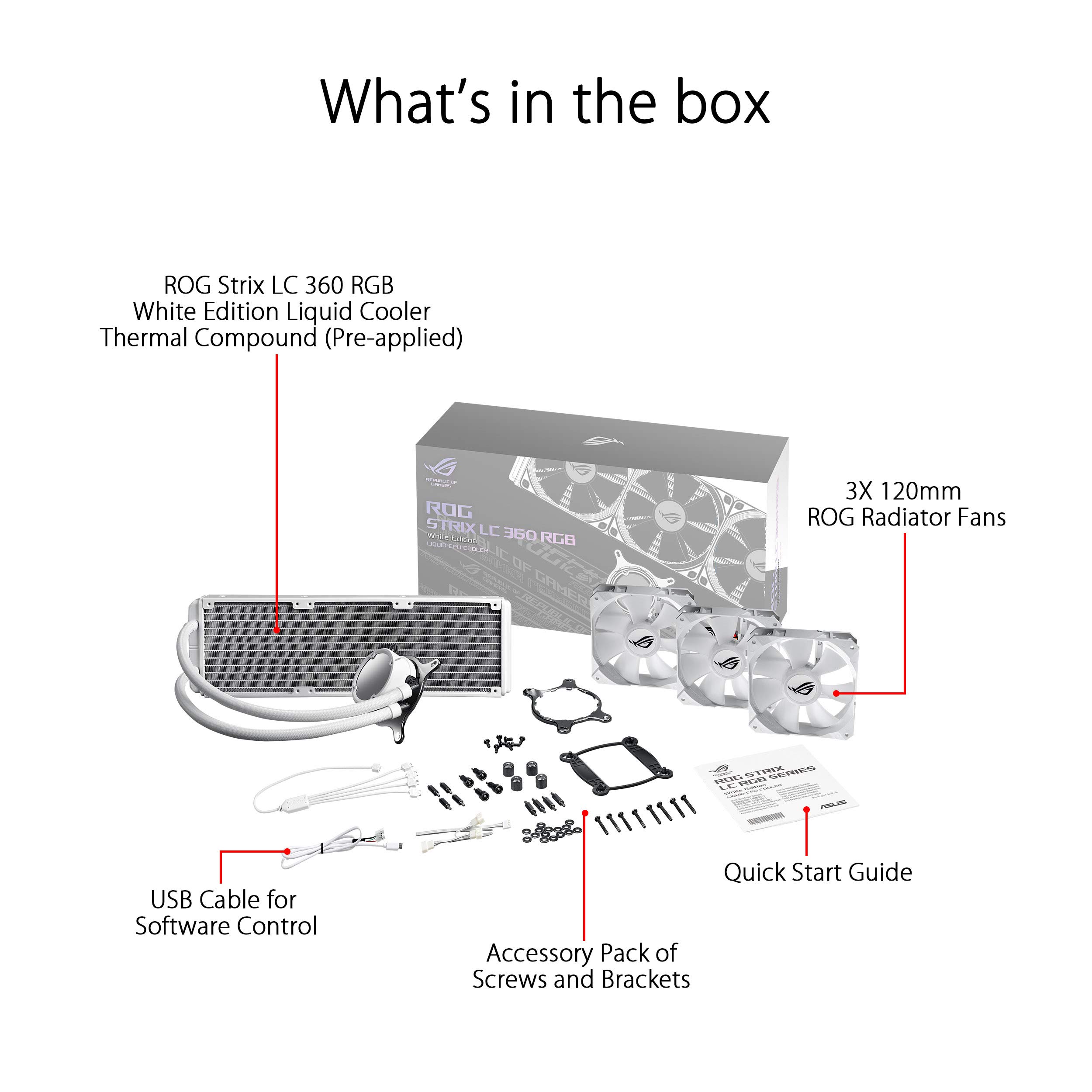 ASUS ROG Strix LC 360 RGB White Edition All-in-one Liquid CPU Cooler with Aura Sync RGB, and Triple ROG 120mm addressable RGB Radiator Fans