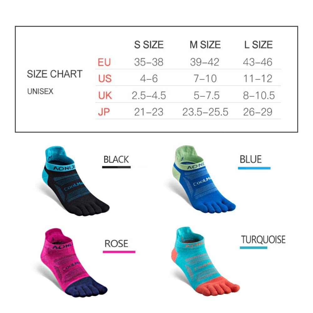 AONIJIE Running Ankle Toe Socks for Men and Women Lightweight Coolmax High Performance Five Finger Athletic Socks(3 Pairs/G: Black Gray, Royal Blue, Emerald Blue,M)