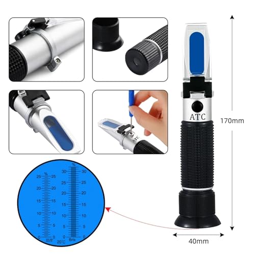 KYKYK Refractometer, Portable 3 in 1 Hand Held Grape & Alcohol Wine Refractometer (Brix, Baume and W25V/V Scales) for Fruit, Homebrewing, Juice, Vegetables