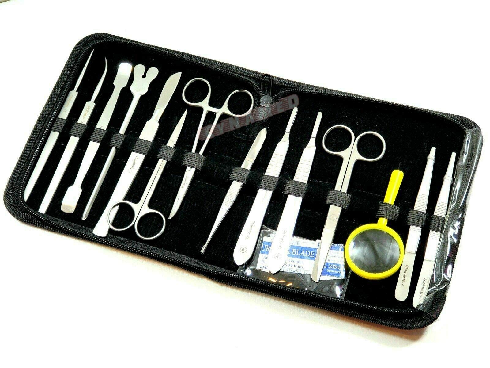 Cynamed 44Pcs Advanced Dissection Dissecting Kit -Biology & Veterinary Students- Anatomy Lab Botany Animal Frog Etc Dissecting Kit. Stainless Steel Scalpel Knife Handle-30 Blades (Zipper Case)