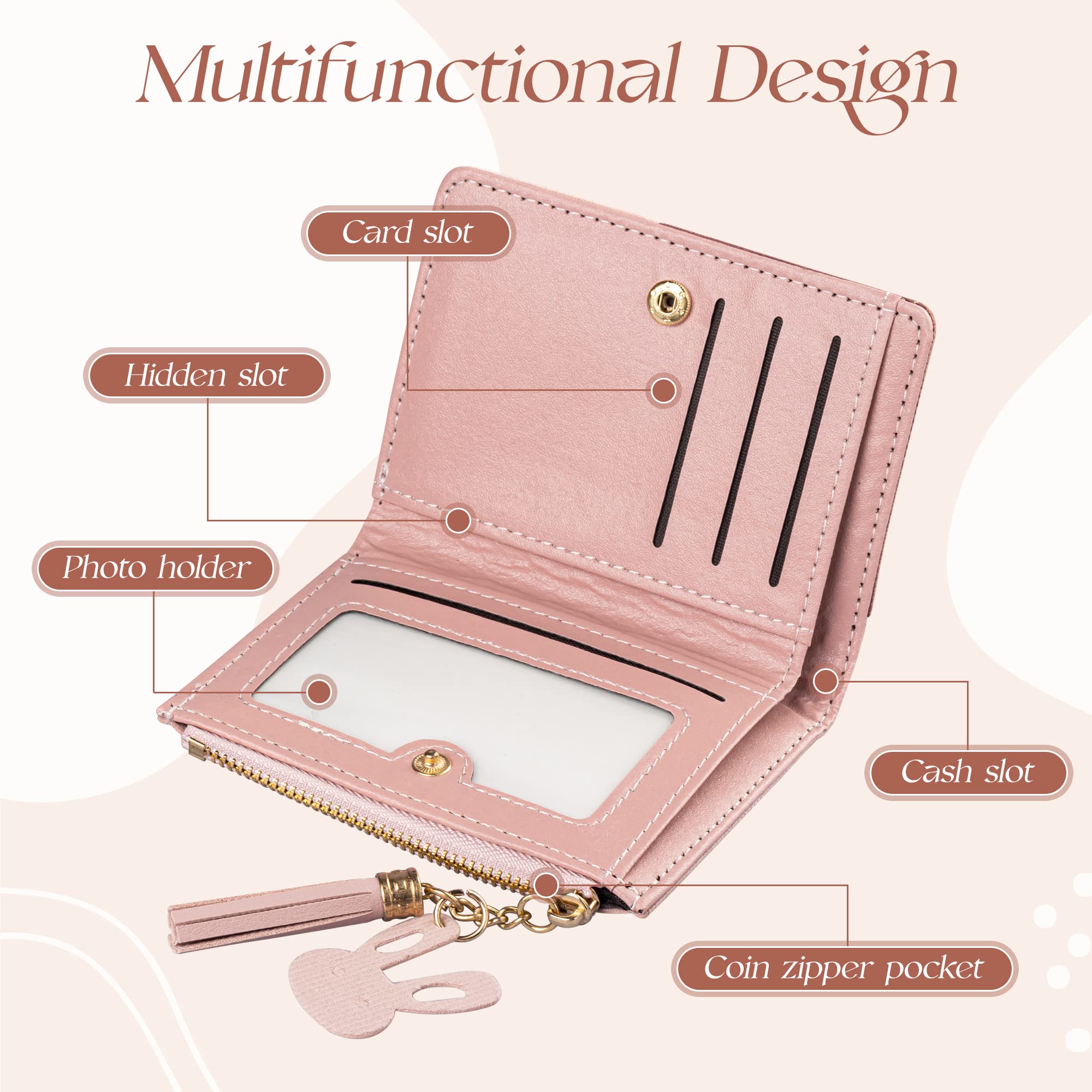 MIPAHI Simple Short Women's Zipper Wallet With Tassels,Leather Large-Capacity Card Holder Coin Purse for Women 4.7 * 3.5 * 0.6 inch