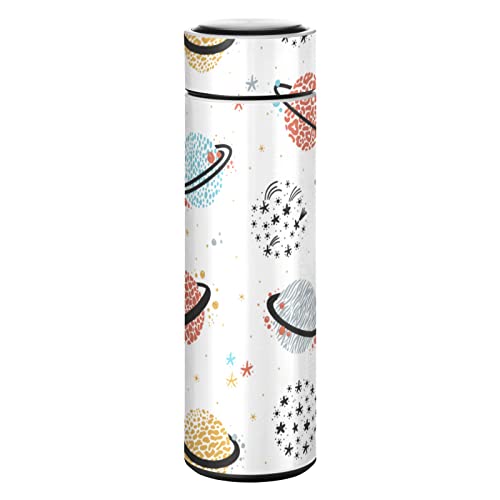 CaTaKu Cartoon Space Planet Star Water Bottle Insulated 16 oz Stainless Steel Flask Thermos Bottle for Coffee Water Drink Reusable Wide Mouth Vacuum Travel Mug Cup