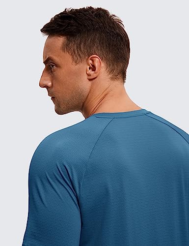 CRZ YOGA Mens Lightweight Athletic T-Shirts Moisture Wicking Running Workout Shirt Short Sleeve Gym Tops Iron Blue Medium