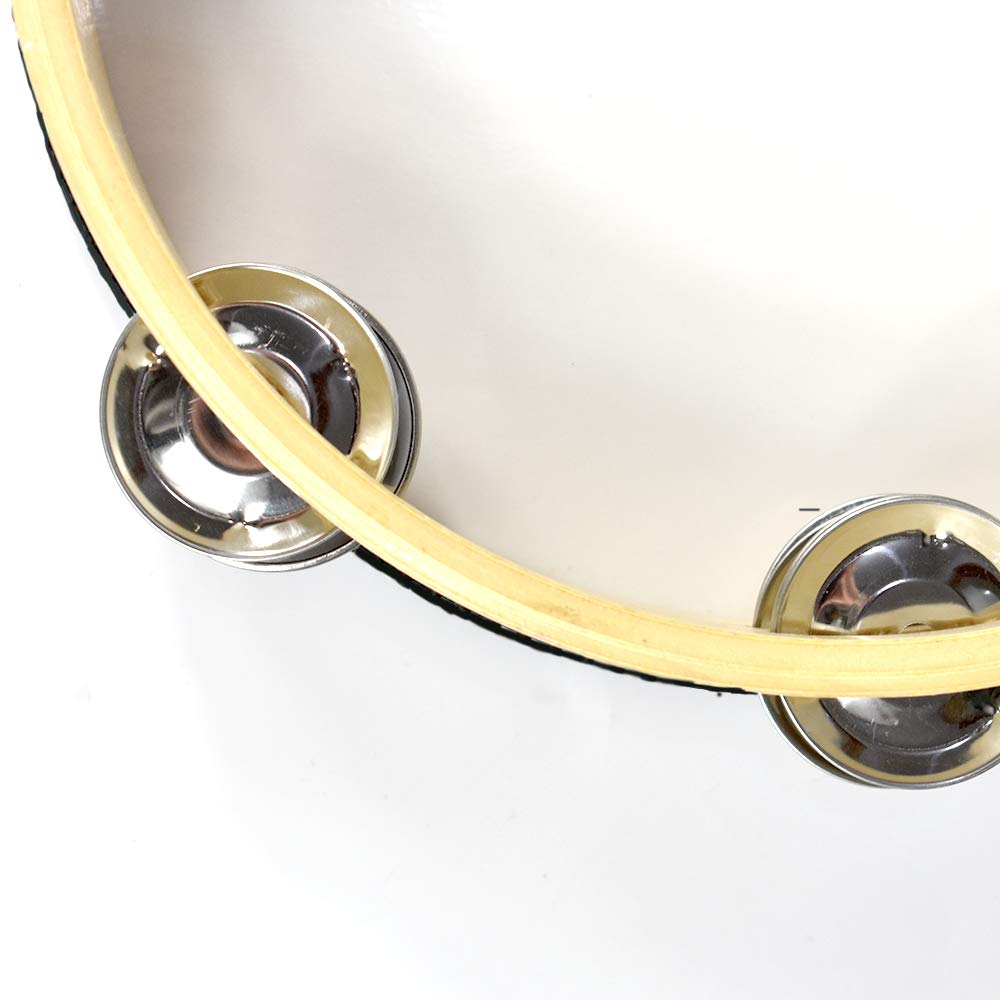 ENNBOM Tambourine Hand Bell Double Row Jingles Music Persuccion Church (8 Inch, Dove)