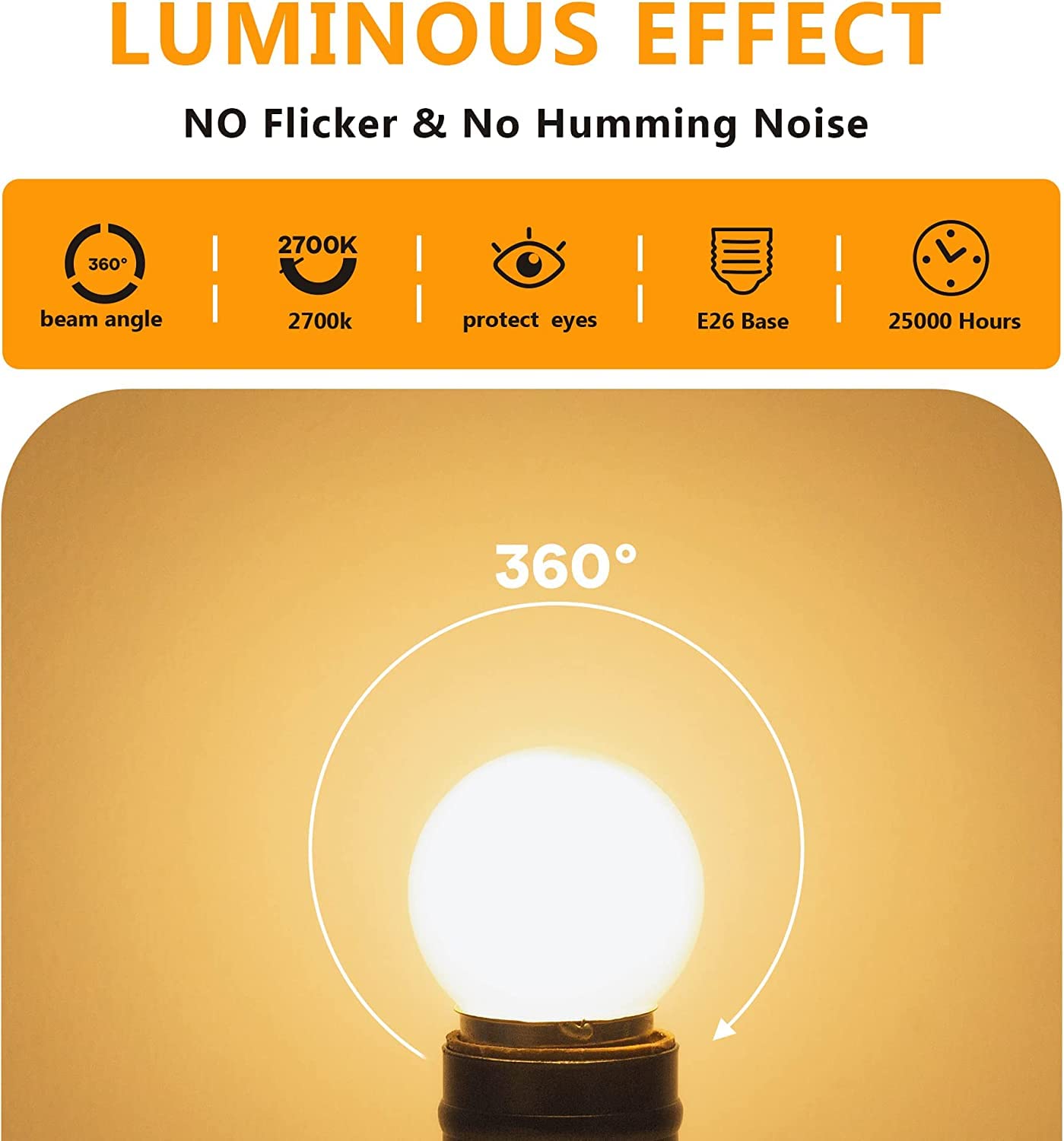 Aupuda 1W Mini LED Edison Globe Bulb 2700K Warm White E26 Standard Base 15W Equivalent Not Dimmable Vintage Style G40 Globe LED Filament Light Bulbs Frosted Glass Cover 6 Count (Pack of 1)