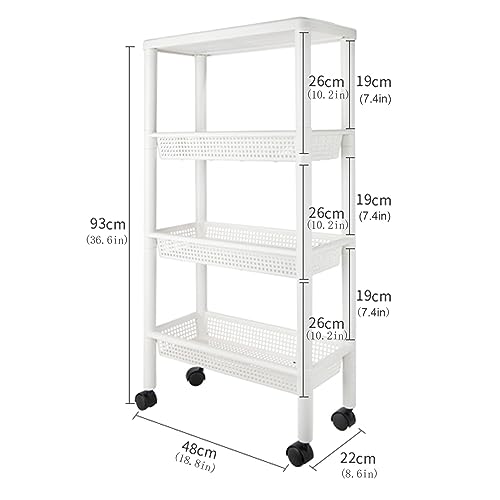 DELURA Slim Storage Cart with Wheels, 4 Tier Bathroom Storage Organizer Rolling Utility Cart for Bathroom Kitchen Laundry Room Office Narrow Place
