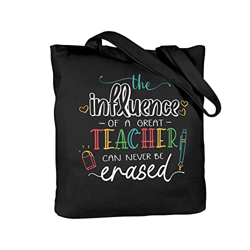 CARAKNOTS Teacher Gifts Teacher Bag Black Teacher Appreciation Gifts for Women Teacher Christmas Gifts Thank you End of Year Birthday Graduation Gifts for Teachers Tote Bag with Pocket Cotton Canvas