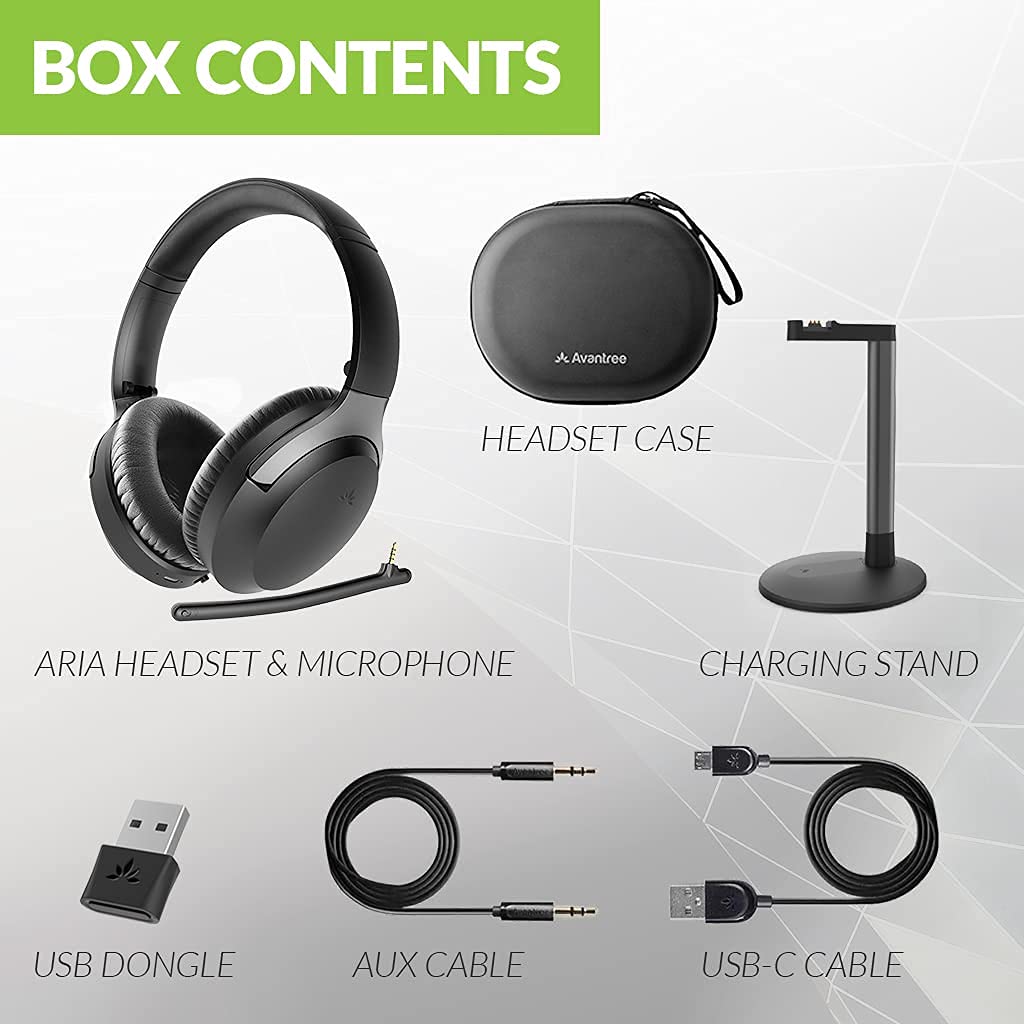 Avantree Aria 8090T Bluetooth 5.0 aptX HD Active Noise Cancelling Headphones with Mic, USB Adaper Dongle and Charging Stand for Calls & Music, Wireless Over Ear Headset for PC Computer Laptop PS4 PS5