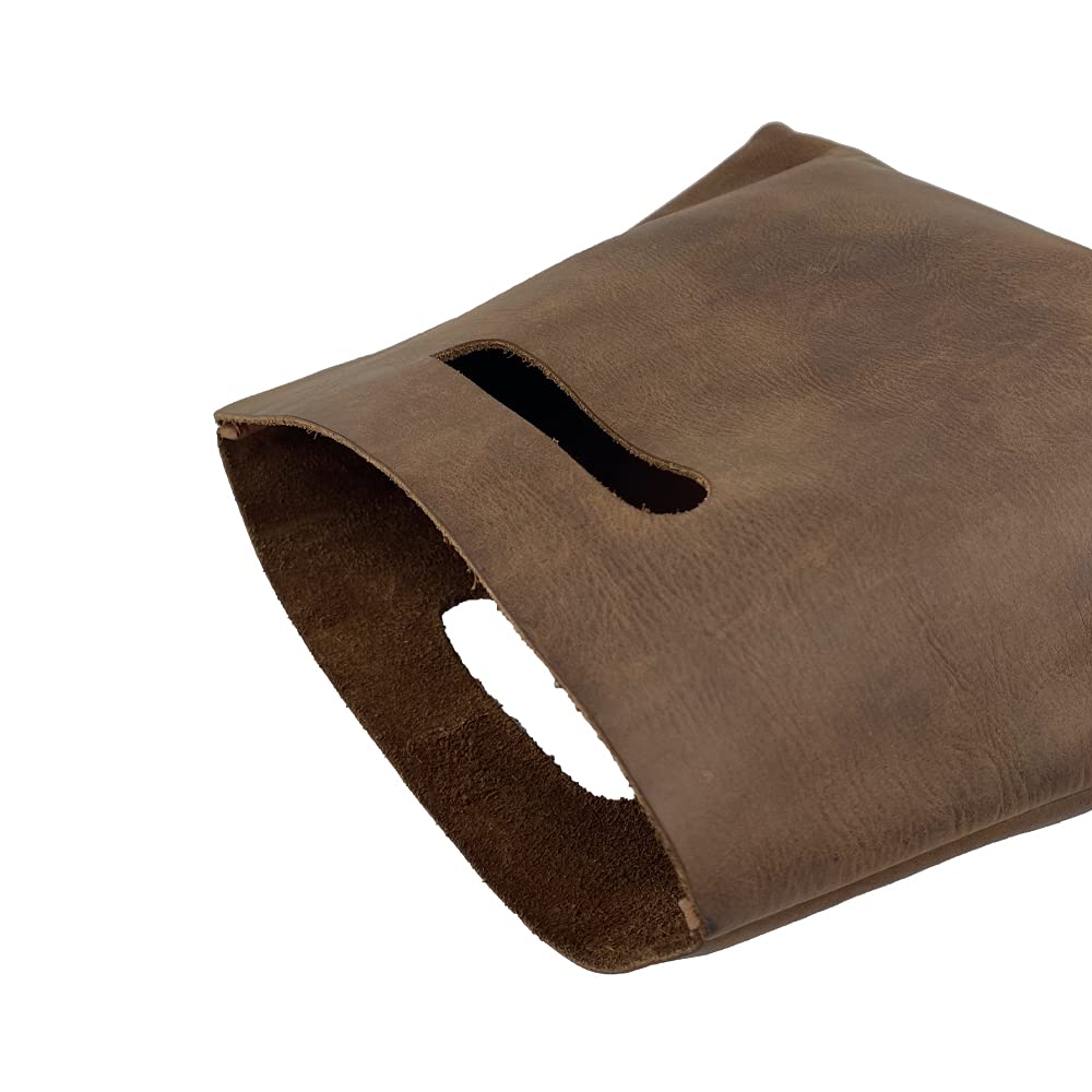Hide & Drink, Minimalist Handbag for Women, Tote Bag, Rustic Purse, Full Grain Leather and Sheepskin, Handmade, Old Tobacco