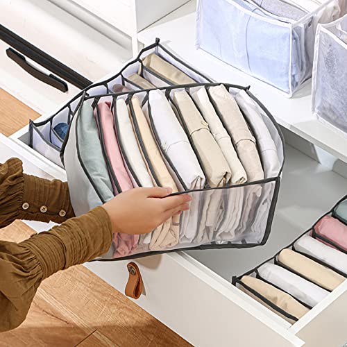 Clothing Organizer Washable Drawer Dividers 7 Girds Foldable Closet Jeans Compartment Storage Box Dresser Organizers Clear Mesh Separation Box for Underwear Bra Legging Pants T-Shirt