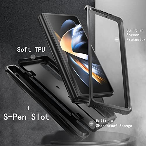 DR.DESIRE for Samsung Galaxy Z Fold 4 Case,Android Rugged Armor Pro Full Body Protection Cover with S Pen Holder Screen Protector and Stand Black