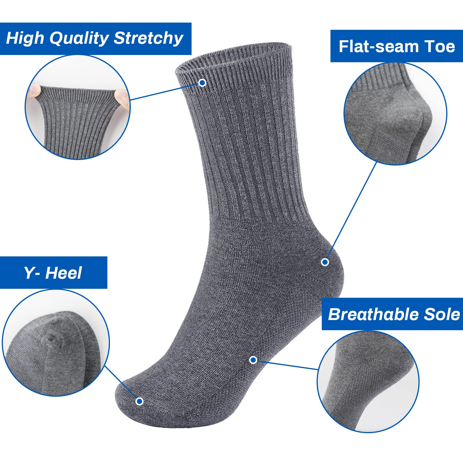Auranso Boys Crew Socks 6 Pairs Kids Girls Cushion Athletic Ankle Socks Deep Grey 3-5T
