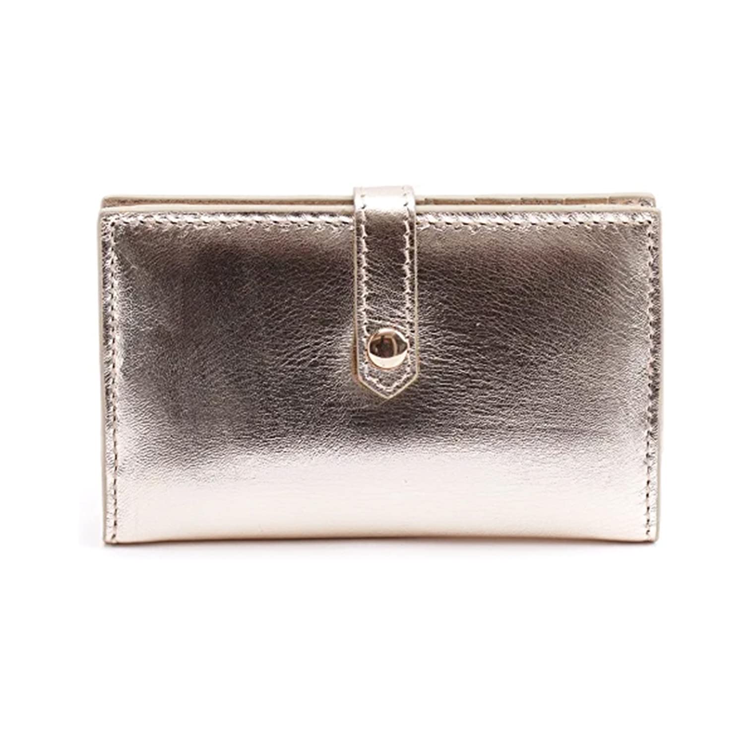 Hidelle Foil Leather Bi-Fold Women Wallet, Purse with Cards Holder and Button Closure Handbag, (Light Gold)