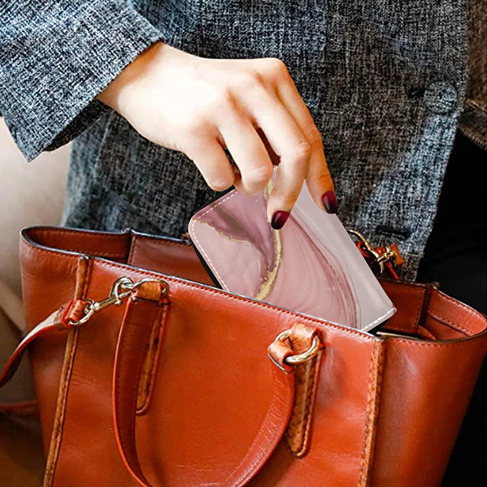 Mixing Acrylic Paints Pink Gold Marble Texture Modern Art Credit Card Coin wallet, Key Change Organizer Zipper Purse Compact Clutch Pouch Pocket, RFID Blocking Women Leather Card Holder