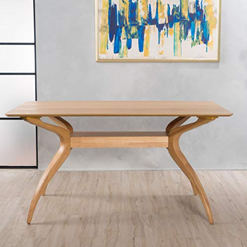 Christopher Knight Home Idalia Curved Leg Rectangular Dining Set, 5-Pcs Set, Natural Oak / Green Tea