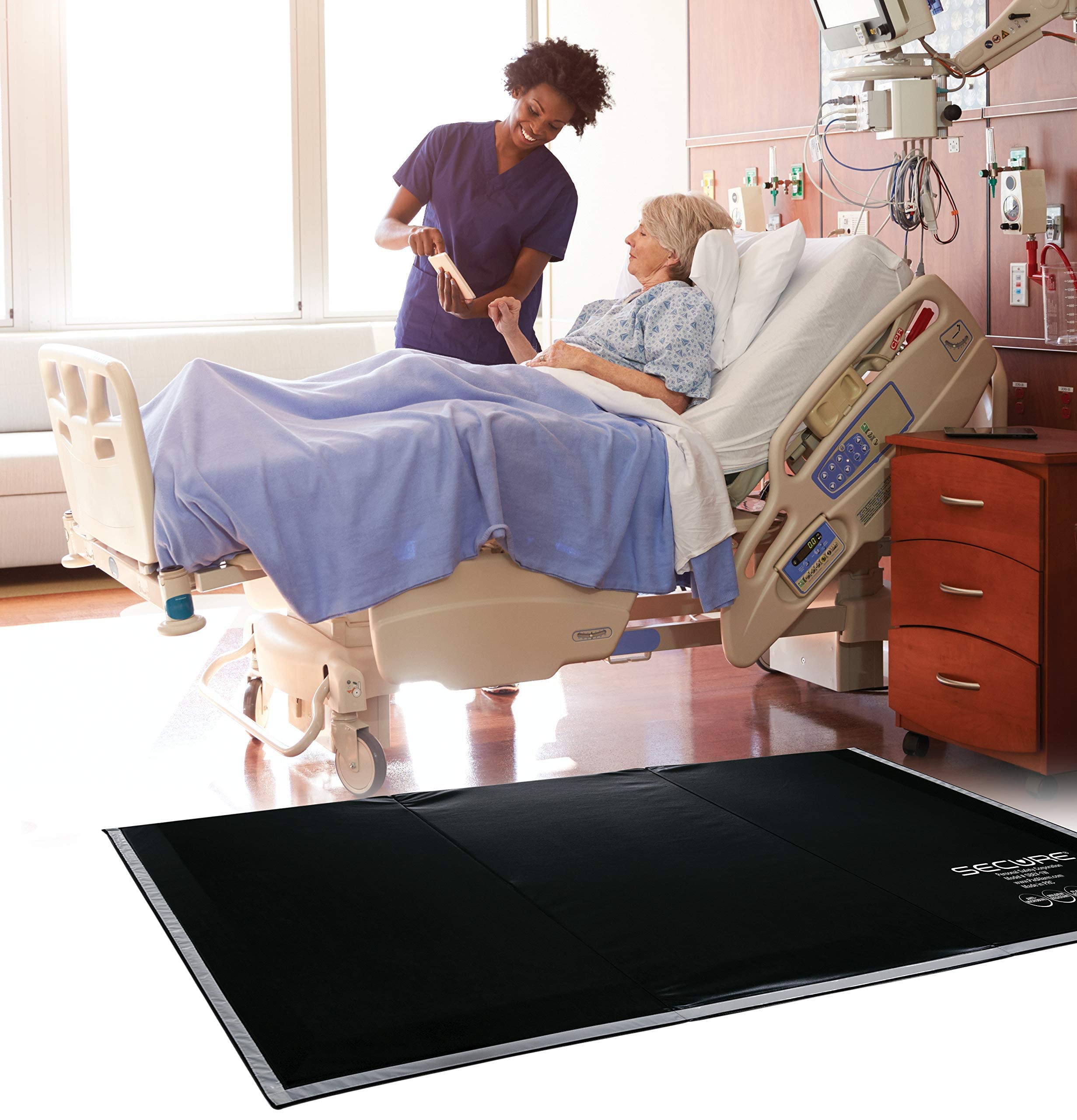 Secure Waterproof Bedside Safety Floor Mat for Elderly Fall Prevention, Extra Large 72"x38"x1", Glow Strips for Night Visibility, Handicap Non-Slip Beveled Edge Fall Mat