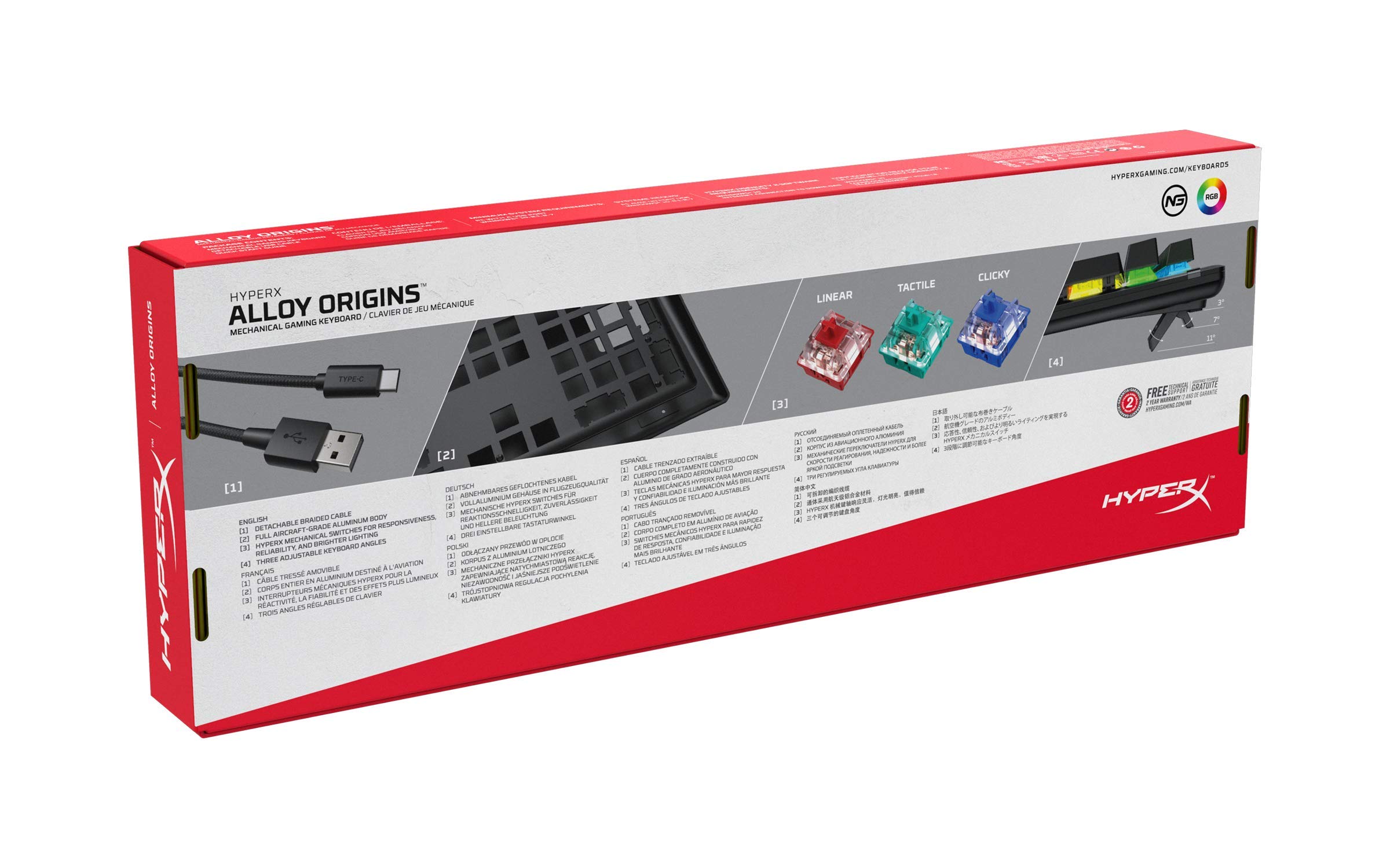 HyperX Alloy Origins - Mechanical Gaming Keyboard, Software-Controlled Light & Macro Customization, Compact Form Factor, RGB LED Backlit - Clicky HyperX Blue Switch, Full Size (Renewed)